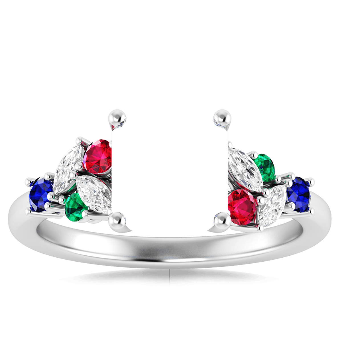 Modern Tri Color Gems & Diamond Ring (Square) - STARLANKA
