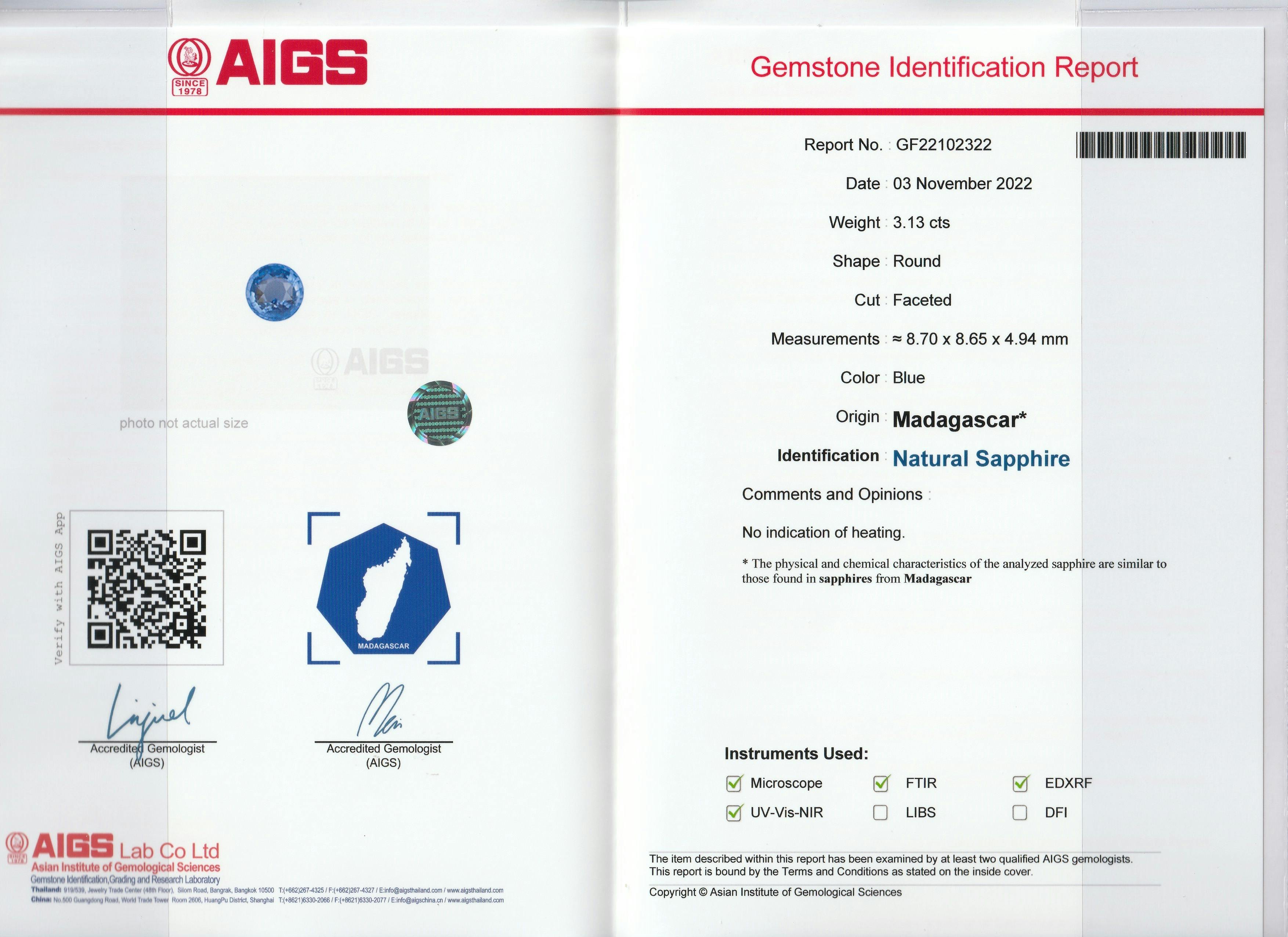 Blue Sapphire 3.13ct - 8mm (BS0218)